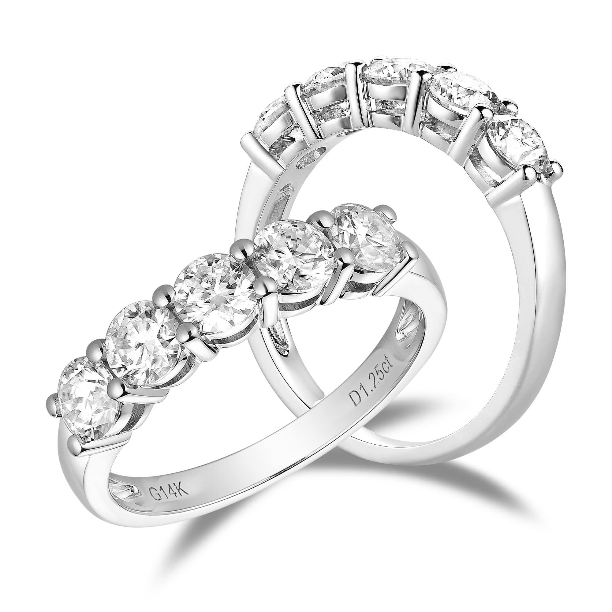 DovEggs Solid 14K White Gold 1.25CTW 4mm GH Color Moissanite Engagement Ring Half Eternity Anniversary Wedding Band（9）