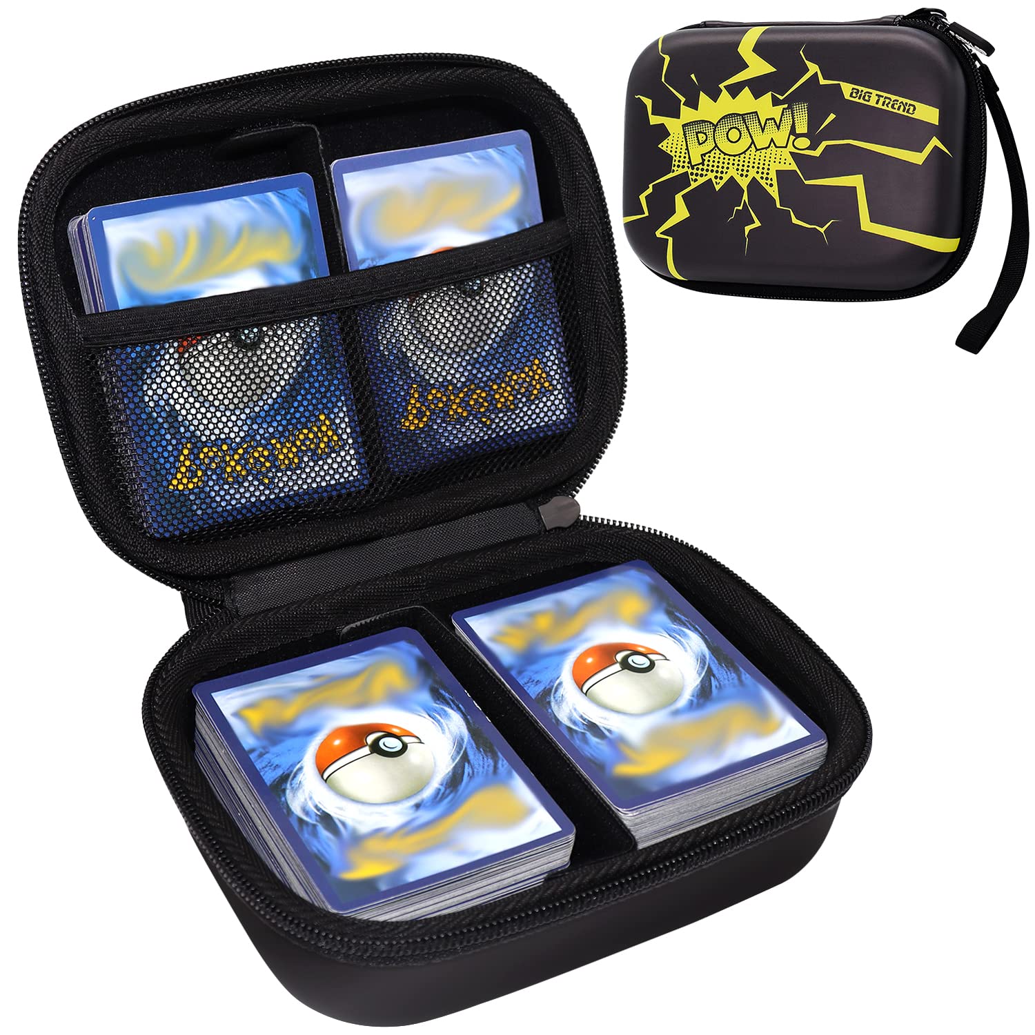FCDYLBD Cards Holder Compatible with PM TCG EX/GX Card, Card Game Organizer Holds Up to 450+, Card Storage Box with Wrist Strap (Blue)