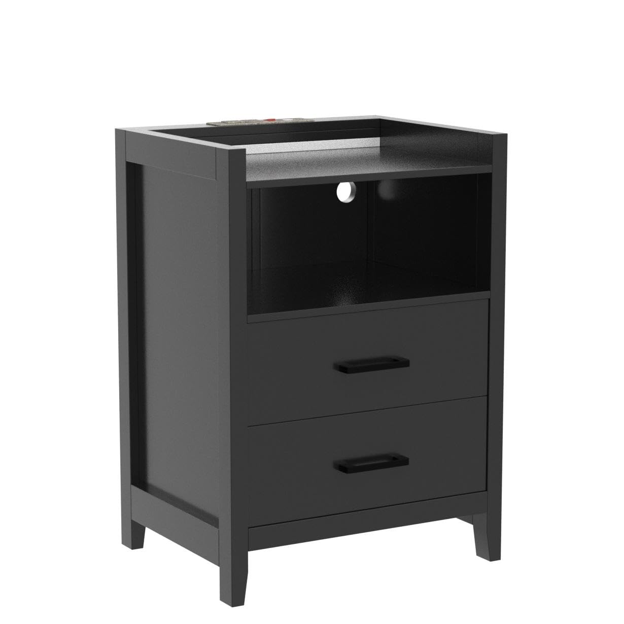 EPHEX Nightstand with LED Light & Charging Station, Black Night stand with 2 Drawers, Modern End Side Table with USB Ports, Bedside Table for Bedroom