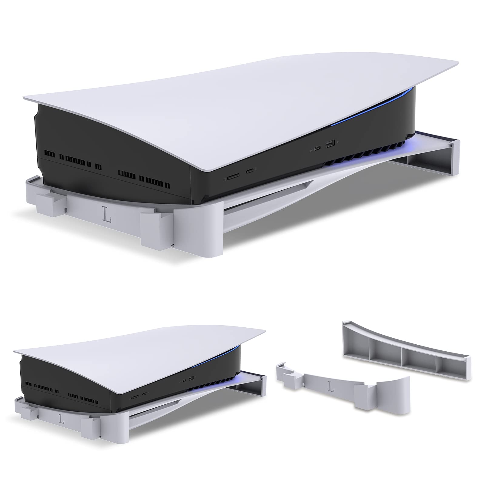 FASTSNAIL Horizontal Stand for PS5 Disc/Digital Edition, Console Lay Down Stand for PS5 with Adjustable Snap-in Bracket and Nonslip Rubber Feet, Gaming Accessories Kit Compatible with PlayStation 5