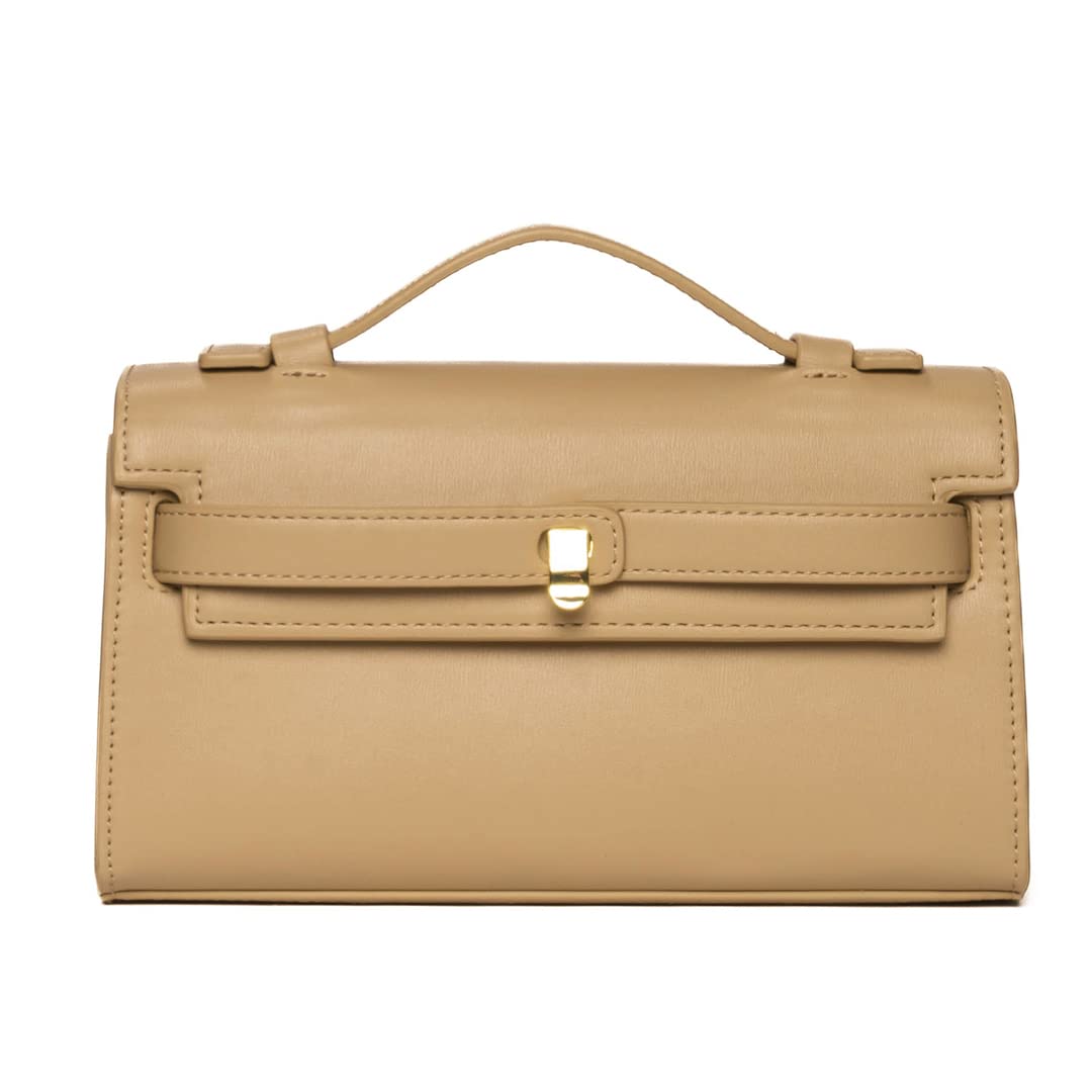 Levantine Women's KENDA Mini Flap Crossbody, handbag, top handle bag (Beige)