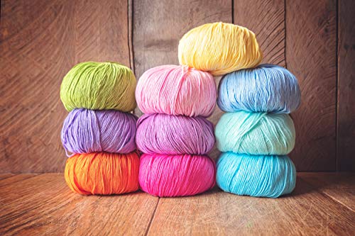 Studio Sam Pure Cotton Yarn Set for Knitting and Crochet. Pack of 10 Skeins, Total 1850 Yards. Great for Baby Blankets and Clothes. Boho Brights Collection.
