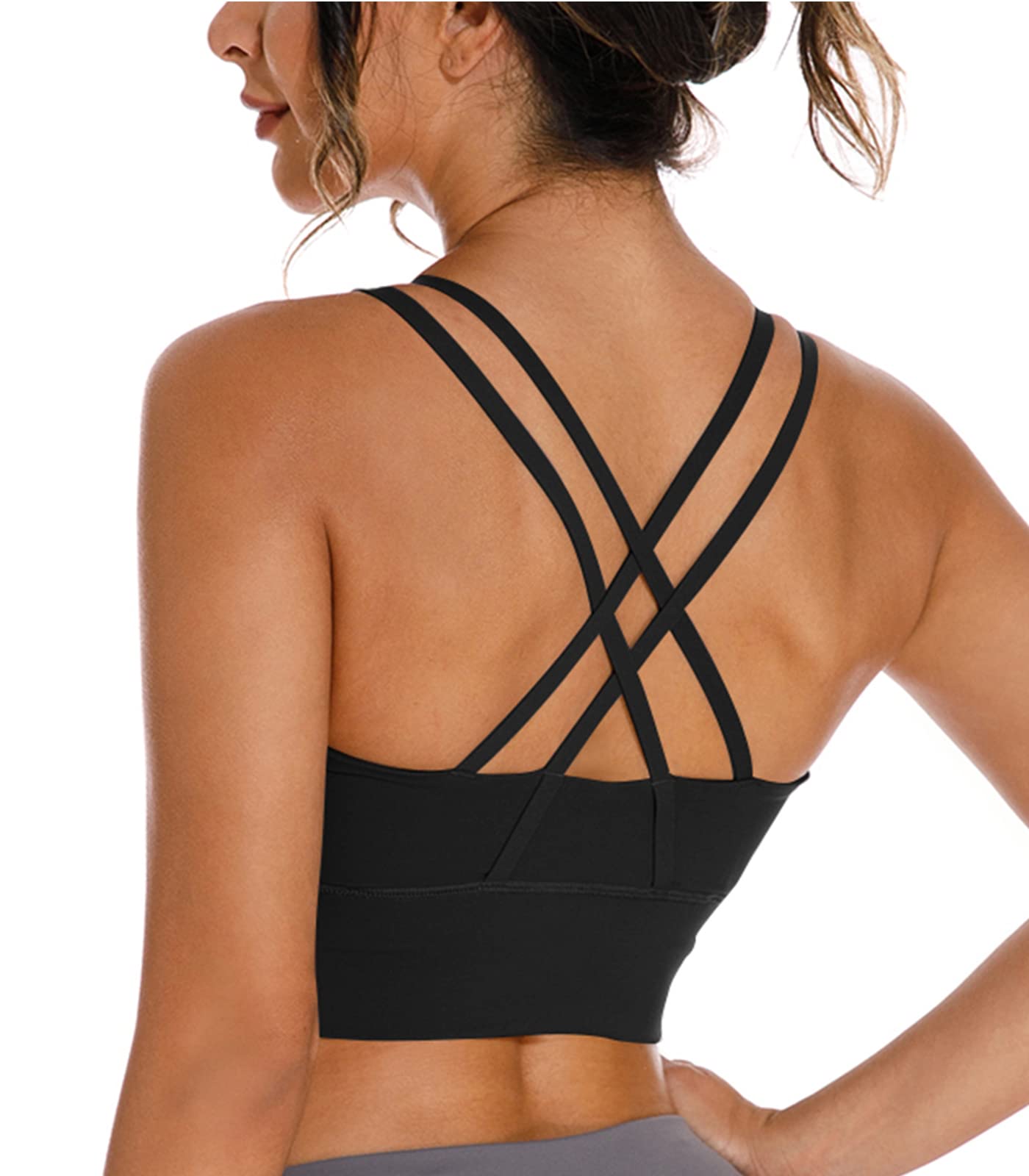 Glorto Women's Padded Sports Bra Criss Cross Back Yoga Bra High Impact Athletic Running Workout Top Black Medium