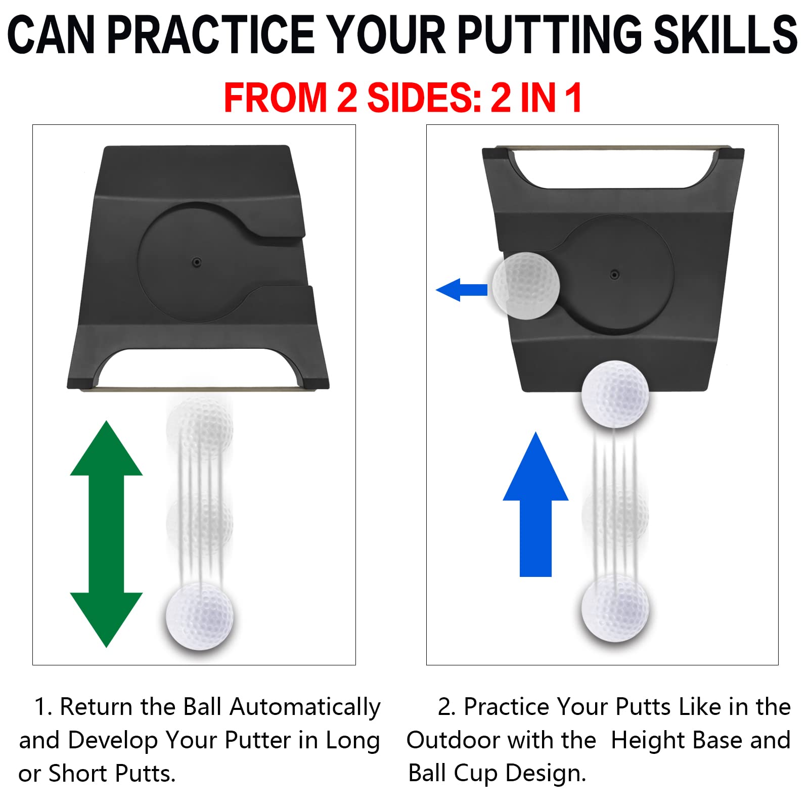 Golf Automatic Putting Cup Indoor Outdoor Ball Return Hole Machine Pack Durable Balls Returning Practice Training Aid for Yard Office Garden (1 Pc New Automatic Putter Cup+3 Balls)