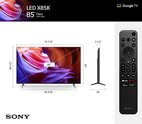 Sony 85 Inch 4K Ultra HD TV X85K Series: LED Smart Google TV with Dolby Vision HDR and Native 120HZ Refresh Rate KD85X85K- Latest Model