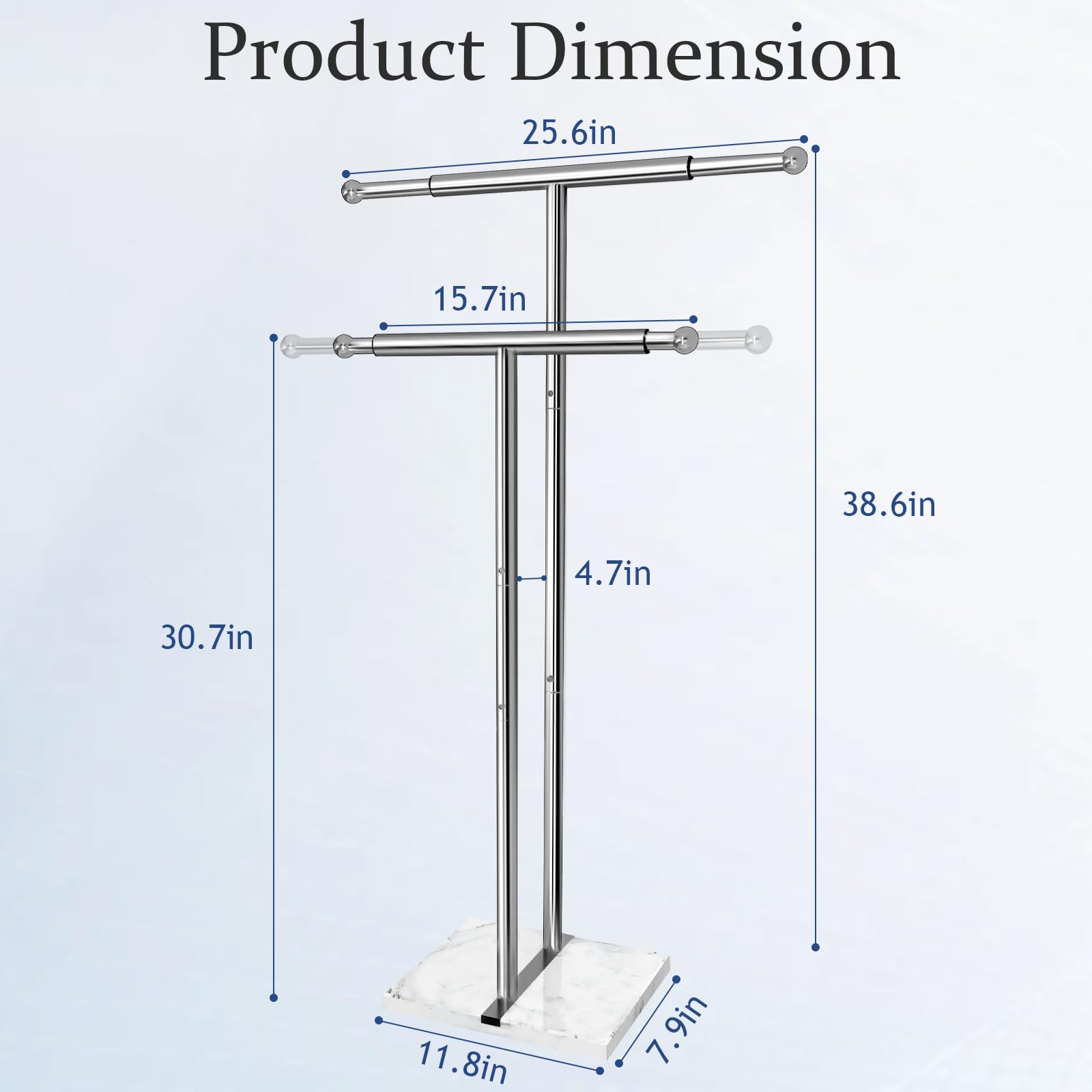 Kayfia 40" Standing Towel Rack with Weighted Marble Base, Width Adjustable & Taller Bathroom Towel Rack Stand, 2-Tier Towel Racks for Bathroom, Multiple Spaces Stainless Steel Brushed Finish