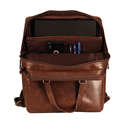 HULSH Leather Backpack For men and women 18 Inch - Full Grain Vintage Leather Laptop Backpack - Camping travel Rucksack Knapsack - Casual Bookbag Daypack with rustic look