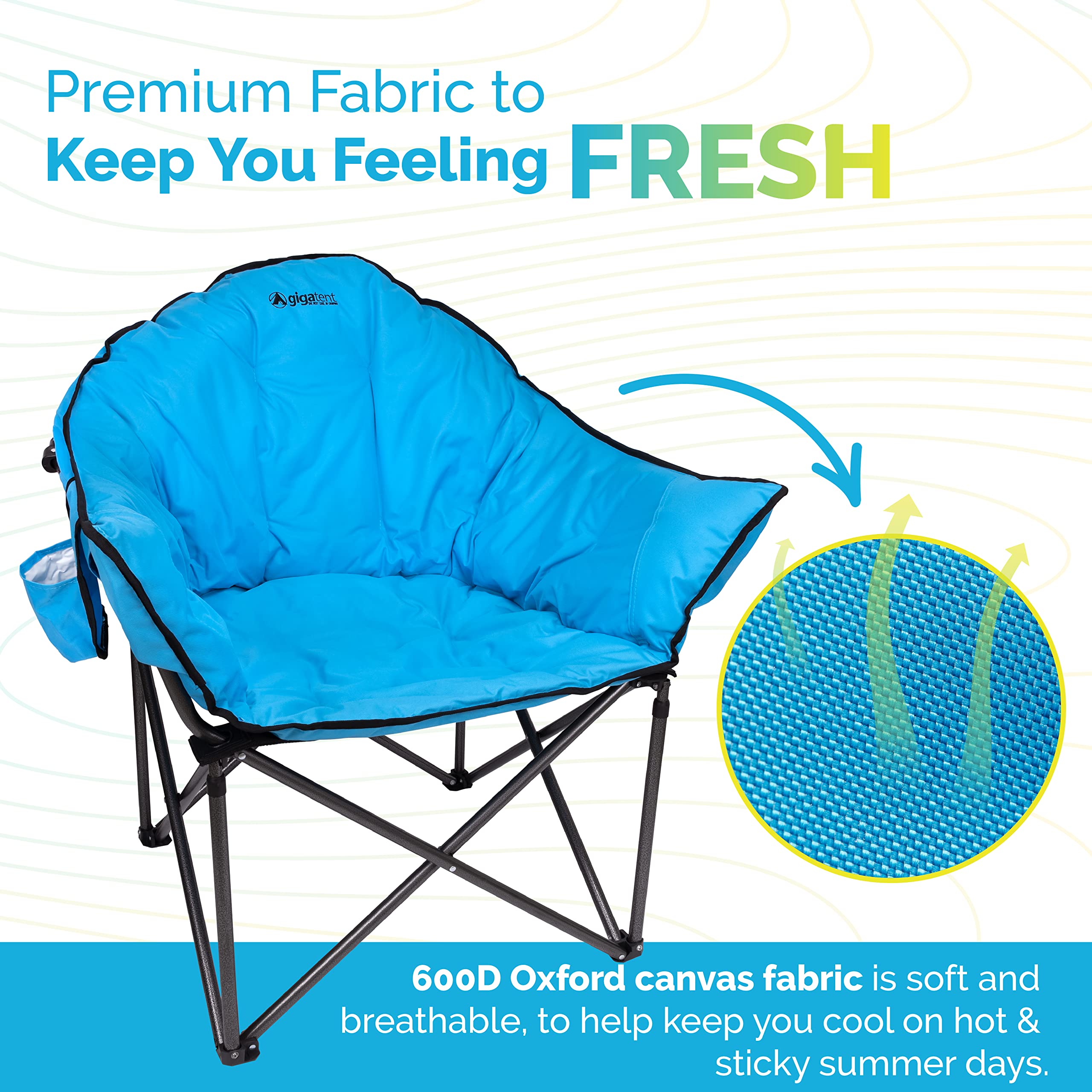 GigaTent Camping Chair Ultra Comfortable Padded Bult in Cup Holder - Foldable with Carry Bag Moon Chair