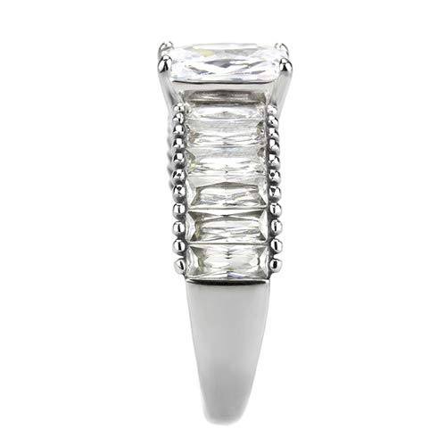 Fancy Radiant Cut & Baguette CZ Accents Stainless Steel Engagement Ring Sz 5-10