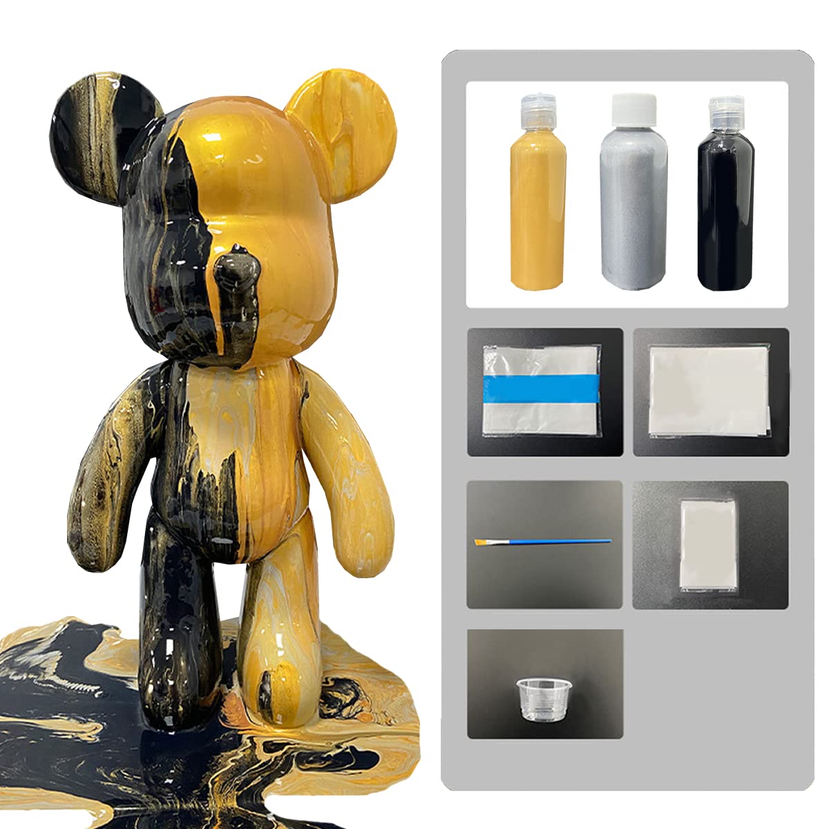 InSassy 7" Easy DIY Create customize Art and Craft kits Non-Toxic Pour Over Acrylic Fluid Paint Bear Kit for boys and girls - White-Lavender-Pink Kit