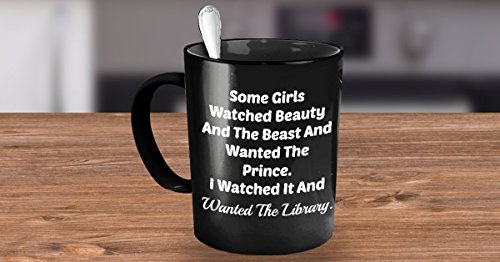 Vitazi Kitchenware Novelty Gifts - Bookworm Mug (Black) Some Girls Watched Beauty And The Beast...Wanted The Library Ceramic Coffee Cup - Gift for Book Lovers, Readers, Book Nerds (11 oz)