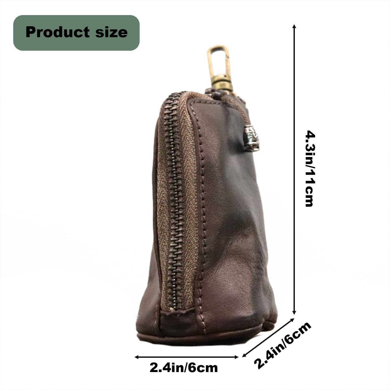 LFWATAXY Medieval Leather Zipper Coin Pouch - Genuine Cowhide, Handcrafted,Coin Organizer, Change Holder,Keychain Coin Purse for Men & Women (Brown)