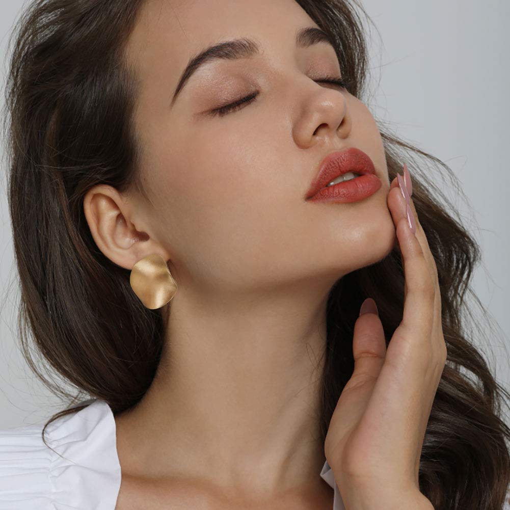 Gold Clip on Earrings for Women Disc Hammered Stud Clip Earrings