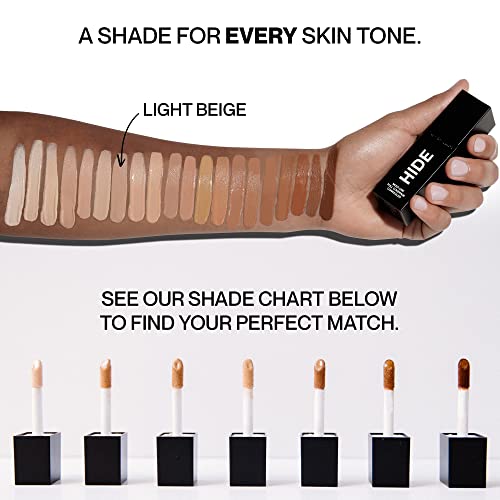 HIDE Liquid Concealer, Medium to Full Coverage Concealer for Blemishes, Under Eye Dark Circles & Scars, Oil Free Concealer, Light Beige (See Shade Finder), 0.5 fl oz