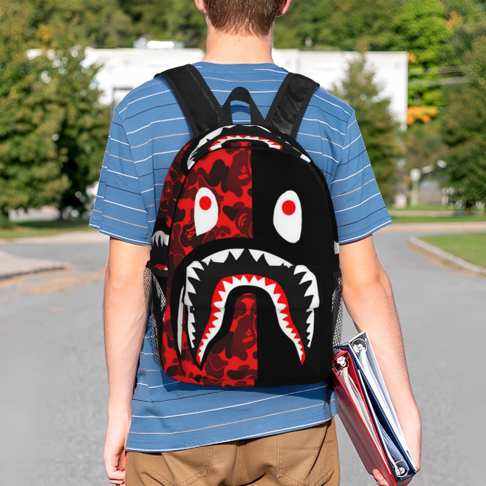 EWMAR Red-Black Shark 15 Inch Lightweight Student Shoulder Bag Suitable For Going Out, Office Study And Use