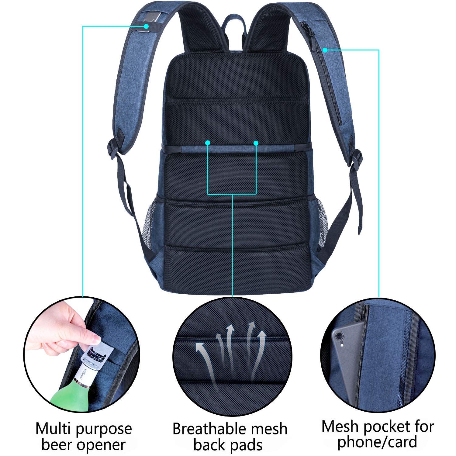 FORICH Backpack Cooler Leakproof Insulated Waterproof Backpack Cooler Bag, Lightweight Soft Beach Cooler Backpack for Men Women to Work Lunch Picnics Camping Hiking, 30 Cans