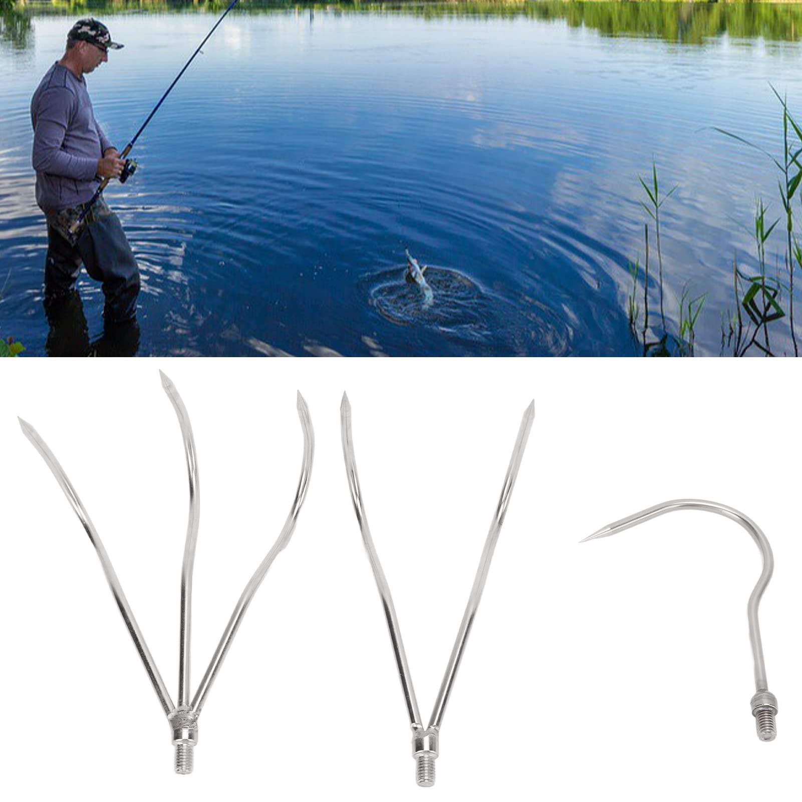 Fishing Fork, Fishing Harpoon Convenient Stainless Steel 8mm Thread Interface Fish Catching Tool
