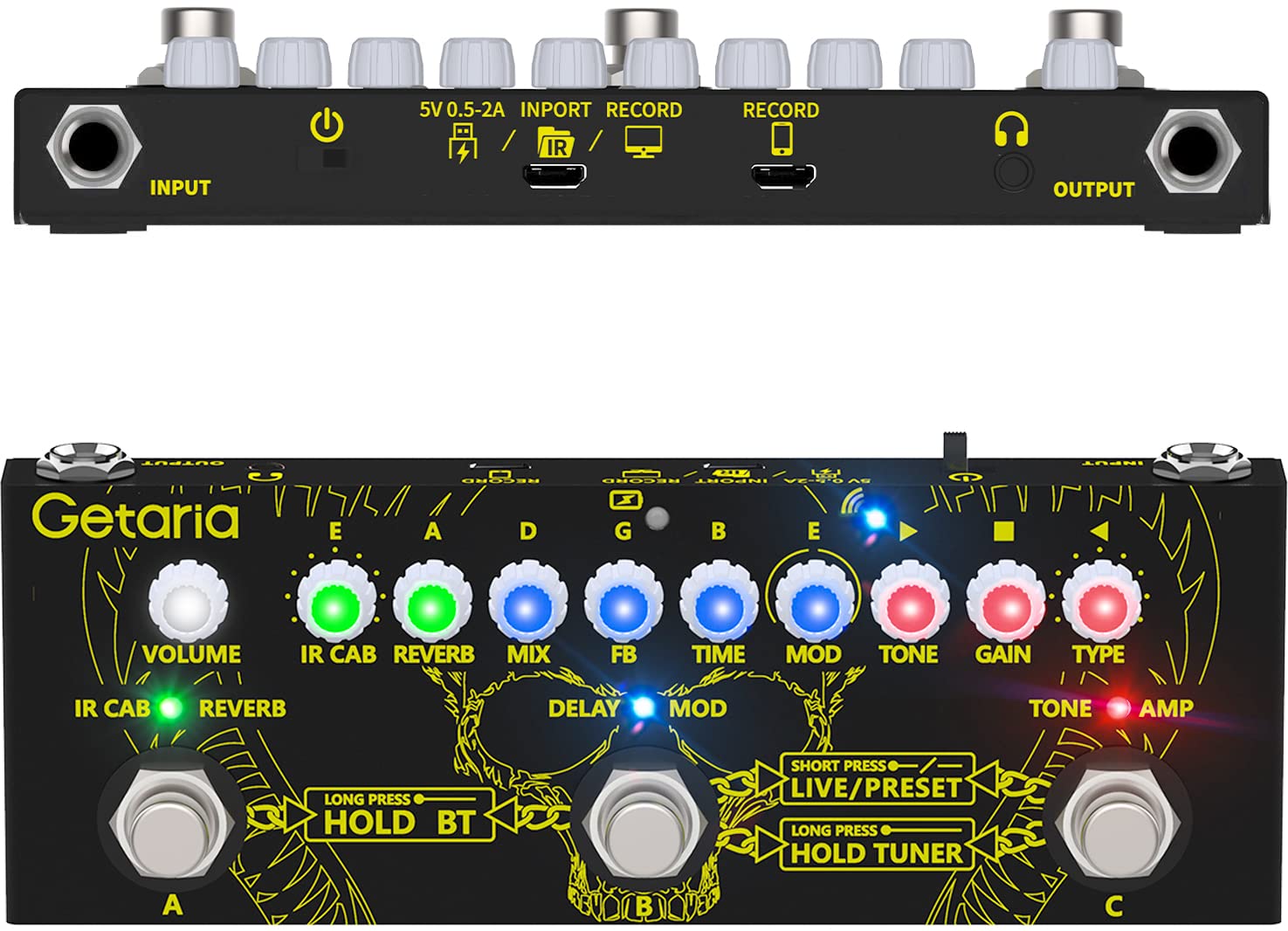 Getaria Multi Effects Pedal Guitar Pedals Effects Combined Delay Reverb Chorus Effect Pedal with IR Loading Multi Effects Guitar Pedal for Electric Bass Guitar