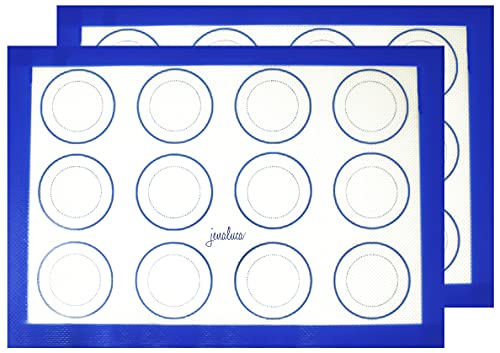 Jenaluca Silicone Baking Mat 2 Pack Non Stick with Cookie Measurements Heat Resistant for Cookies & Other Pastries or Meat,Pastry Mat,Non Slip- 16.5 x 11.6