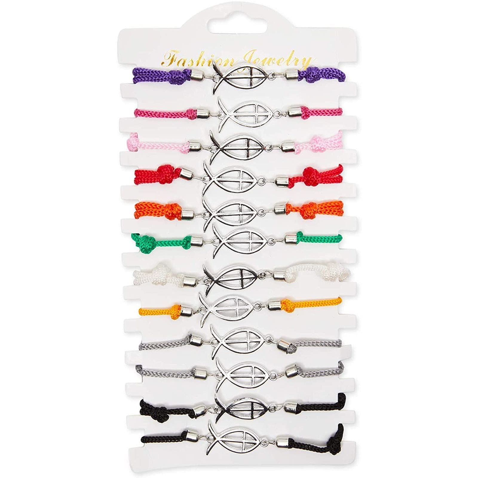 Faithful Finds Religious Bracelets for Men and Women, Christian Fish (12 Pack)