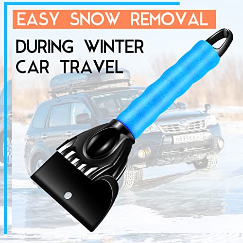 Hicarer Winter Ice Scrapers 2 Pack Plow Like Snow Scraper for Car Plastic Window Scraper Non Slip Windshield Scraper Frost Removal Tool with Foam Handle for Cars Small Trucks Window (Black, Blue)