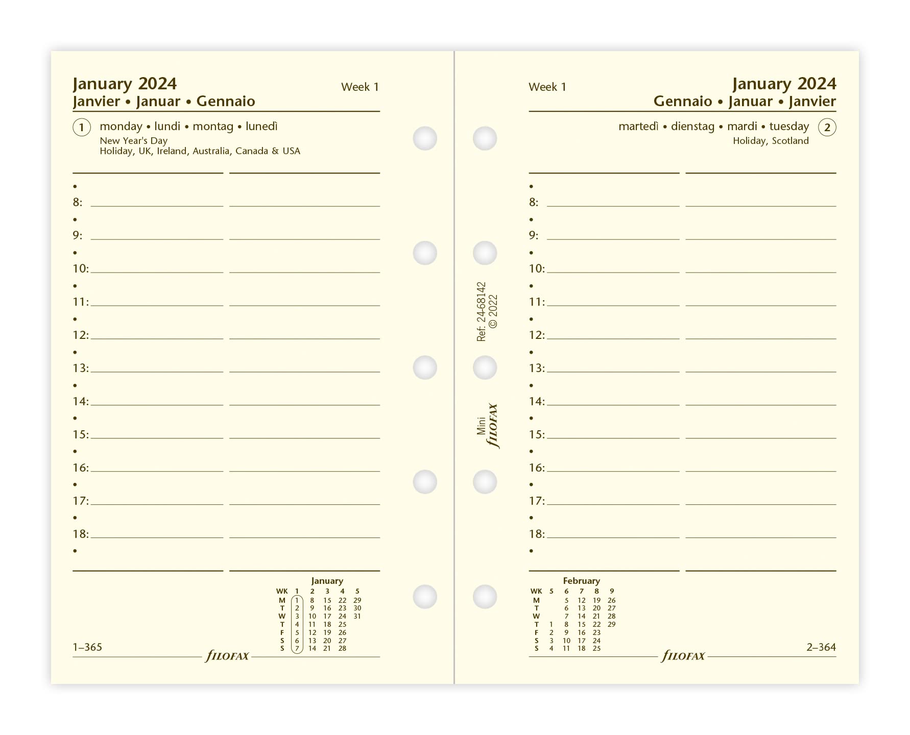 Filofax Mini day per page cotton cream 4 language 2024 diary