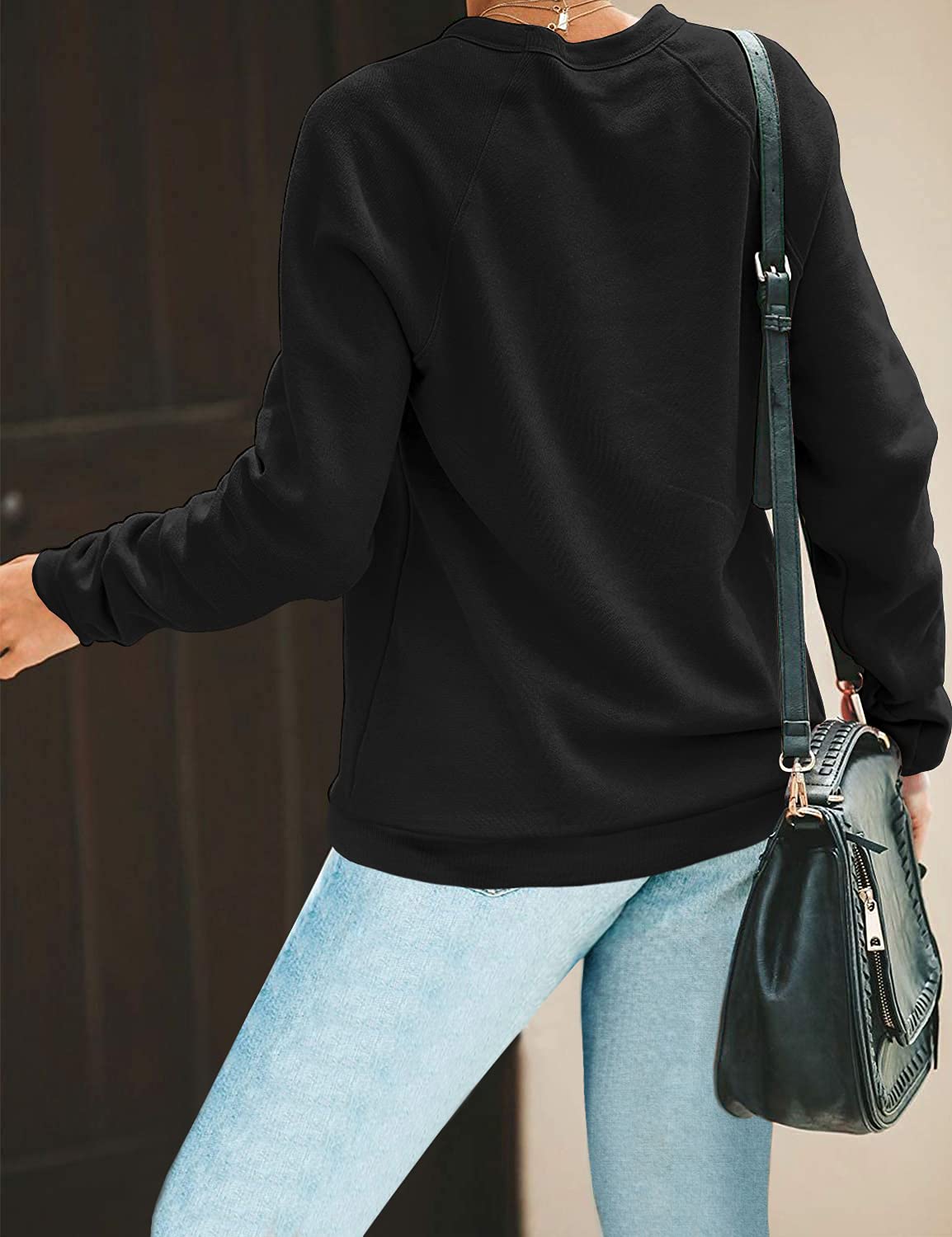 Esobo Women Casual Sweatshirts Long Sleeve Crewneck Graphic Print Pullovers Shirts Loose Cotton Tops T-Shirts