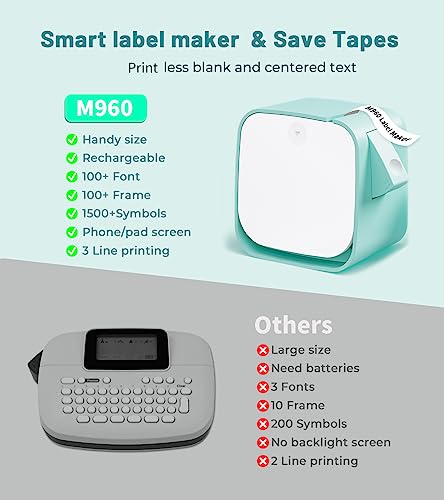 Vixic M960 Label Makers - Bluetooth Mini Label Maker Machine with Tape - Portable Handheld Label Printer,Easy to Use Smartphone Labeler for Home School Small Business Office Organizing, Rechargeable