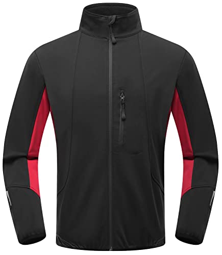 Wantdo Men's Winter Cycling Thermal Jacket Warm Soft Shell Windproof Running Jacket Waterproof Fleece Windbreaker Reflective