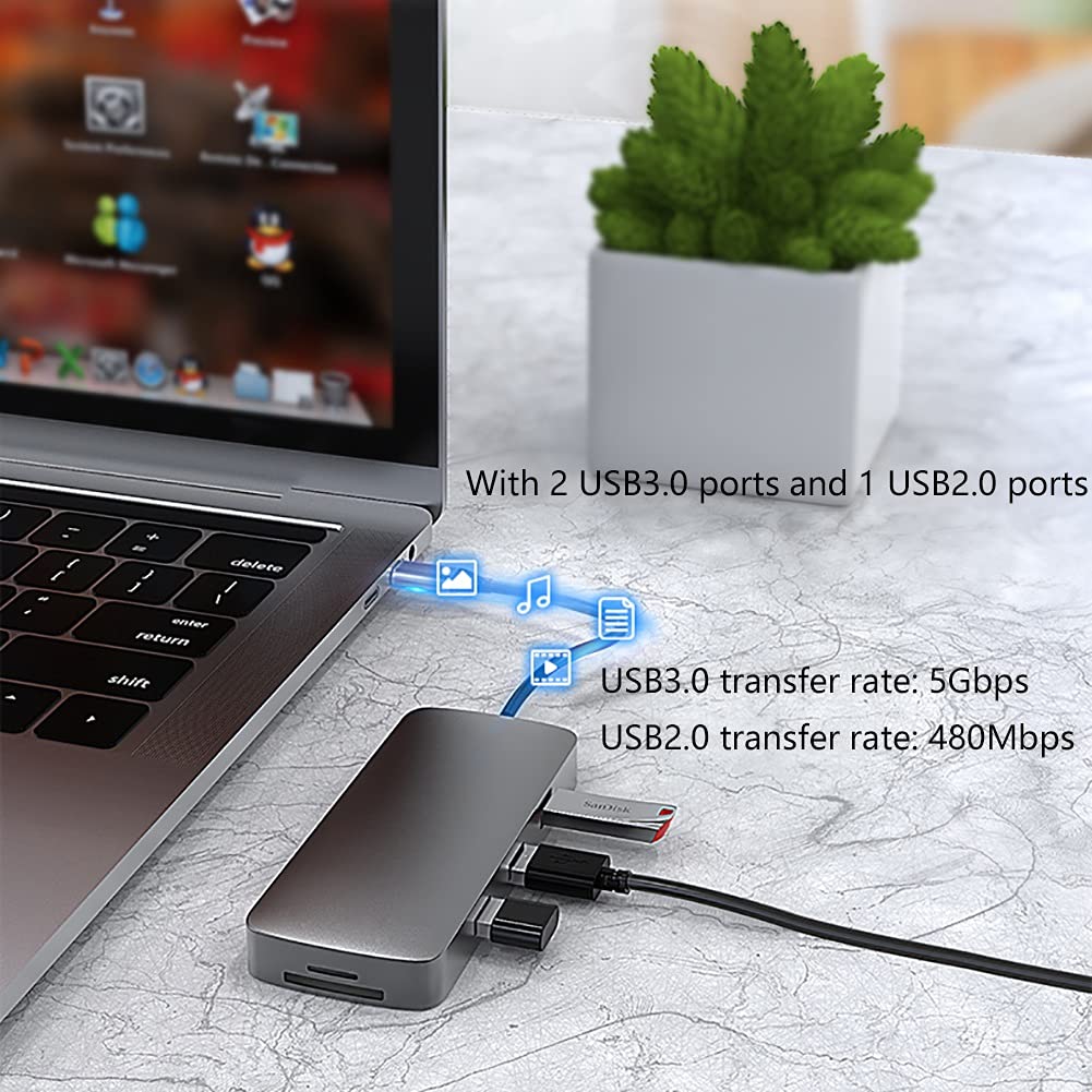 Hub Dock Adapter USB C Hub 10 in 1 USB-C Splitter Hub with Ethernet, HDMI, VGA, 2 USB 3.0, USB 2.0, SD/TF Card Reader, 3.5mm Audio, USB-C PD Computer Accessories