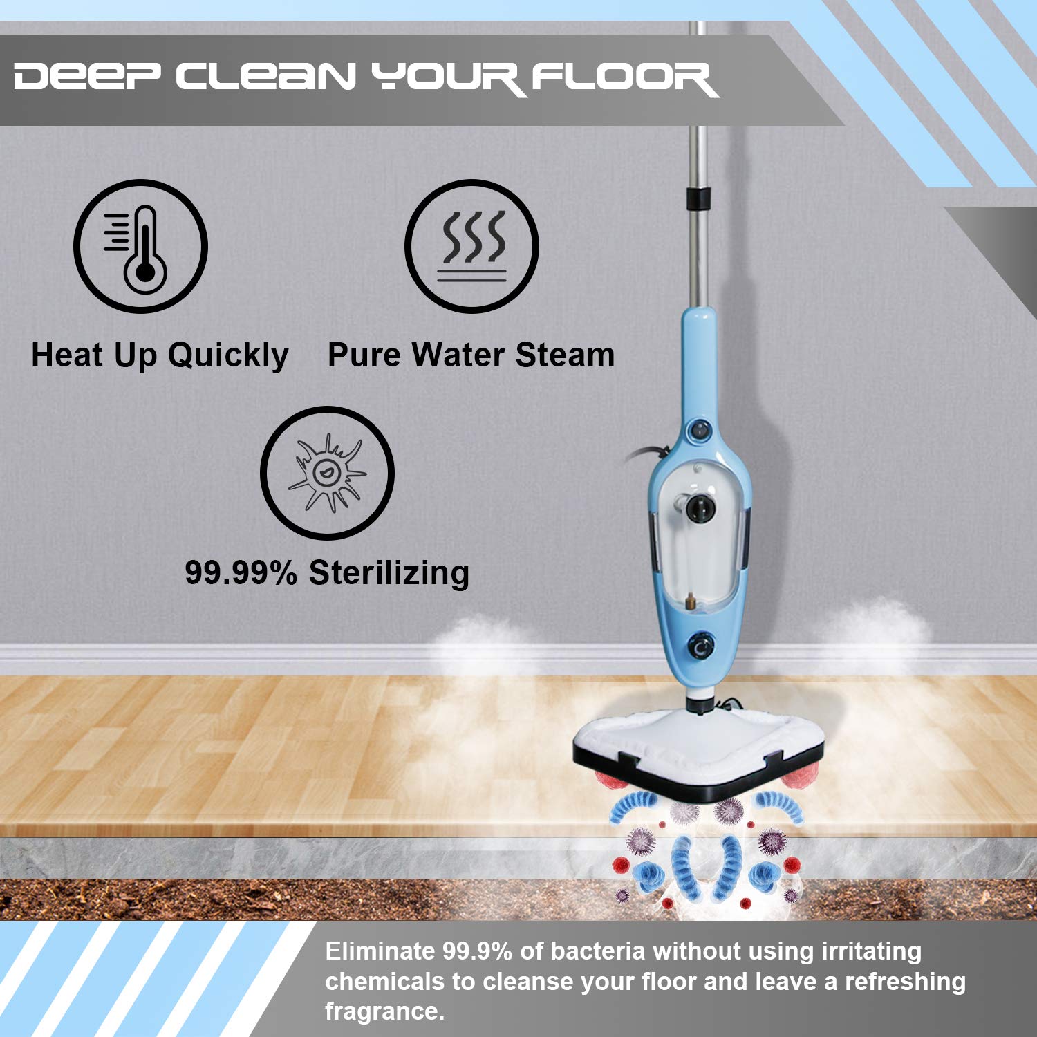 Friday discount Unknown Powerfresh Mop Cleaning for Hardwood Tile and Laminate Floor, 10-in-1 Handheld Garment Clothes, Blue