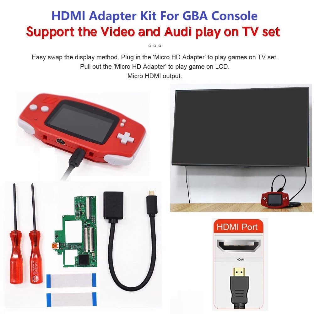 HISPEEDIDO GBA 32Pin Transfer to HDMI Adapter Cable DIY Spares PCB Kits Updated Replacements Play Games on TV Compatible with Game Boy Adavance
