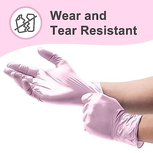 WECARE Pink Disposable Nitrile Gloves Medium - 200 Pack - 3 Mil - Powder and Latex Free - Non-Sterile - Food Safe Gloves