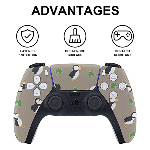 Irish Shamrock Clovers Puffins Full Protective Skin Cover Design Wrap Decal Sticker Compatible with PS5 Digital Edition Console and Controller
