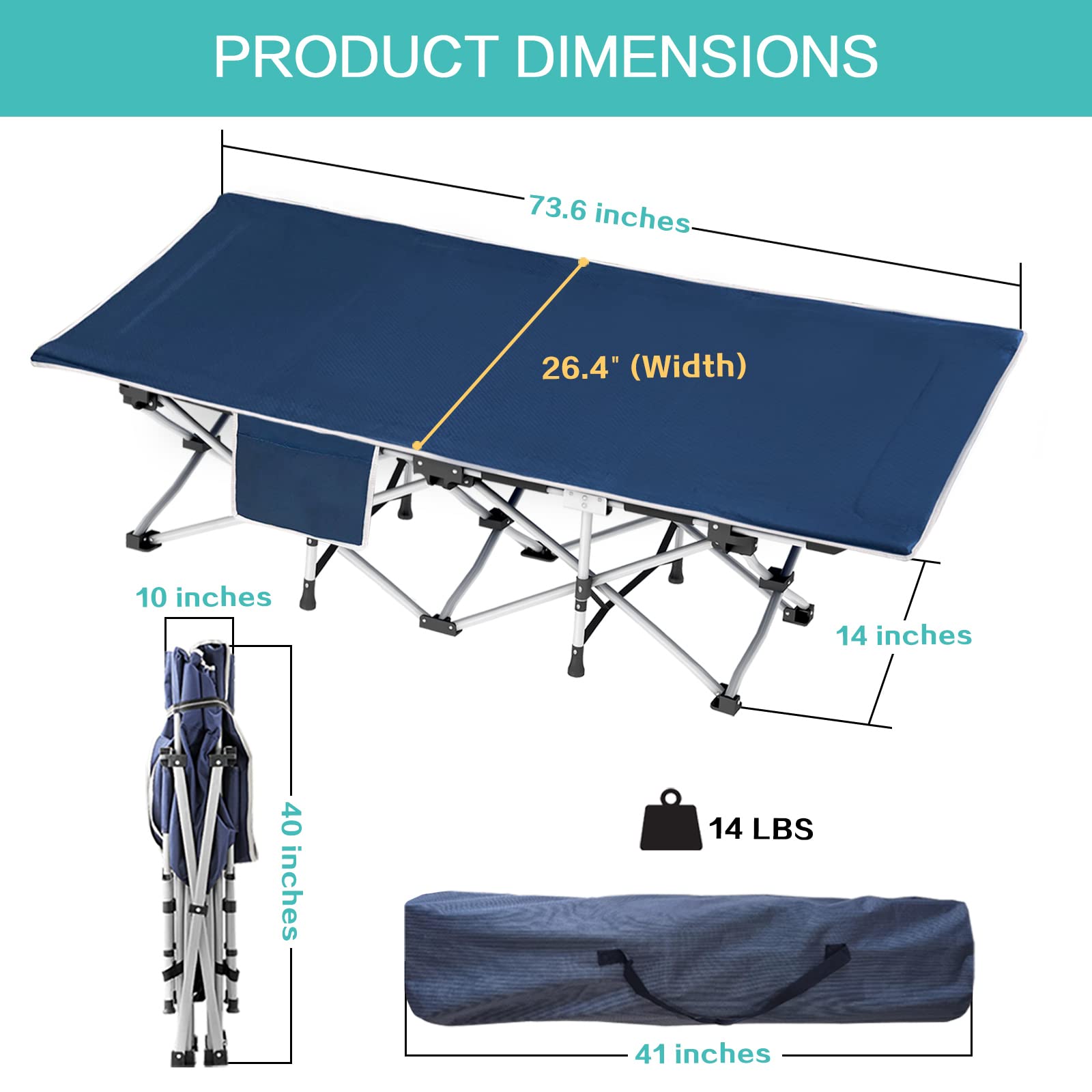 GETOVIN Camping Cot Cots for Sleeping Folding Cot Heavy Duty as Guest Bed with Carry Bag for Adults Home Camping Nap Vacation Outdoor
