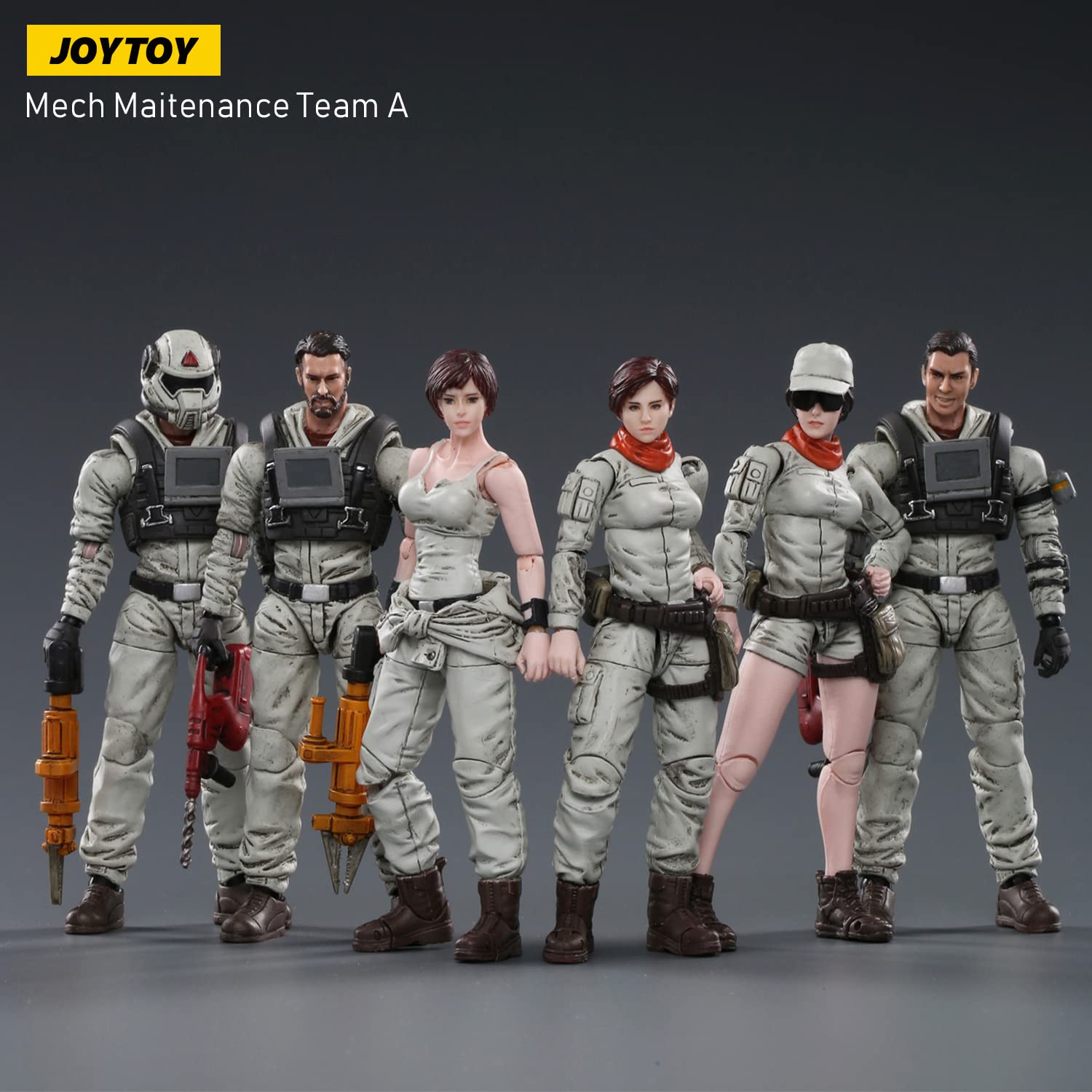 JOYTOY 1/18 Action Figures Dark Source Mecha 4in Mech Maintenance Team Soldier Figure Military Model Collection Toys Set of 6(Team A)