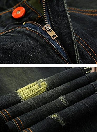 WEEN CHARM Mens Distressed Ripped Biker Slim Fit Straight Destroyed Wash Jeans Moto Denim Pants Black