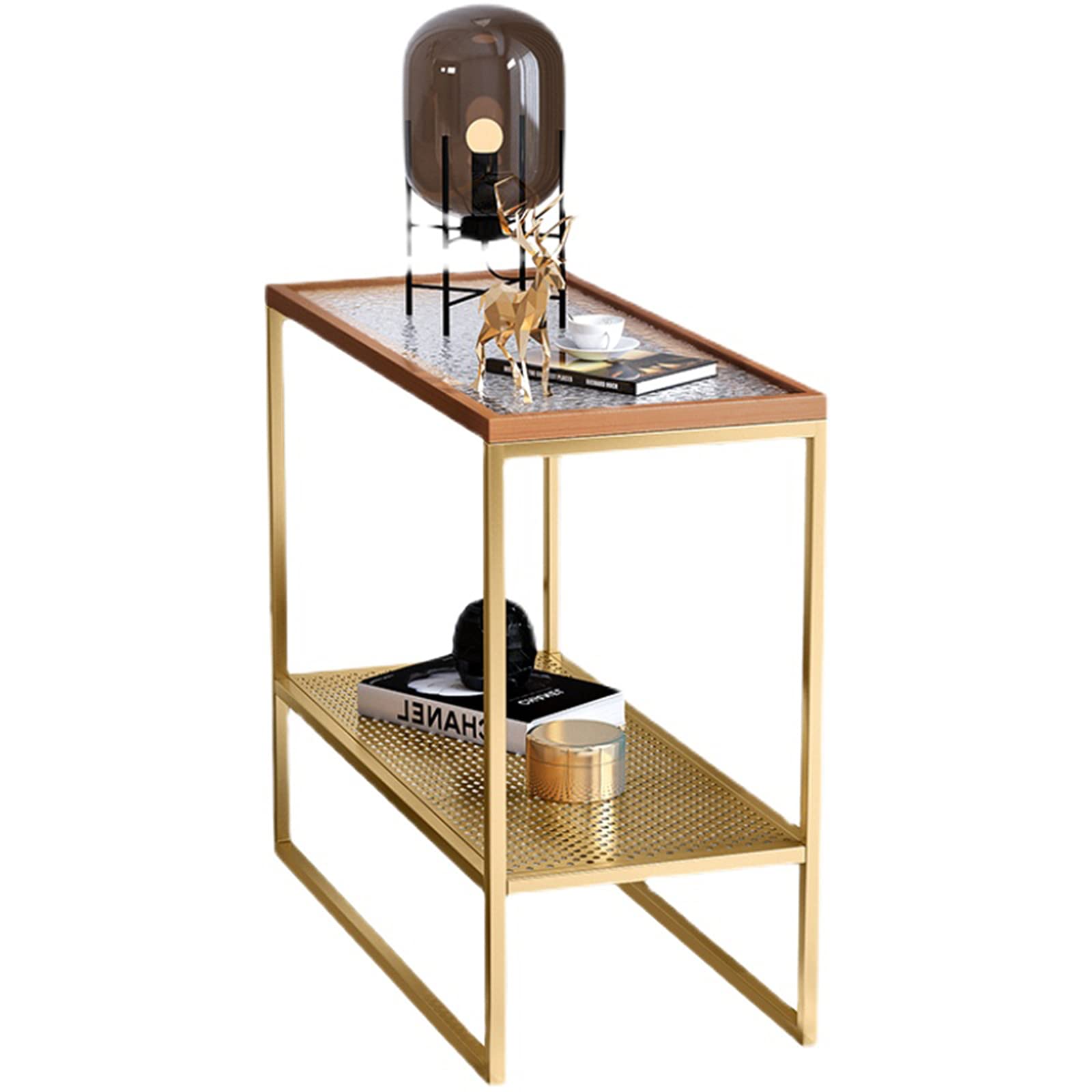 EYCIYC End Table for Living Room, Glass Side Table, Slim Bedside Table with Storage Shelves, Space Saving Accent Table, Sturdy Metal Frame, 60 * 28 * 55CM(Size:60 * 28 * 55CM)