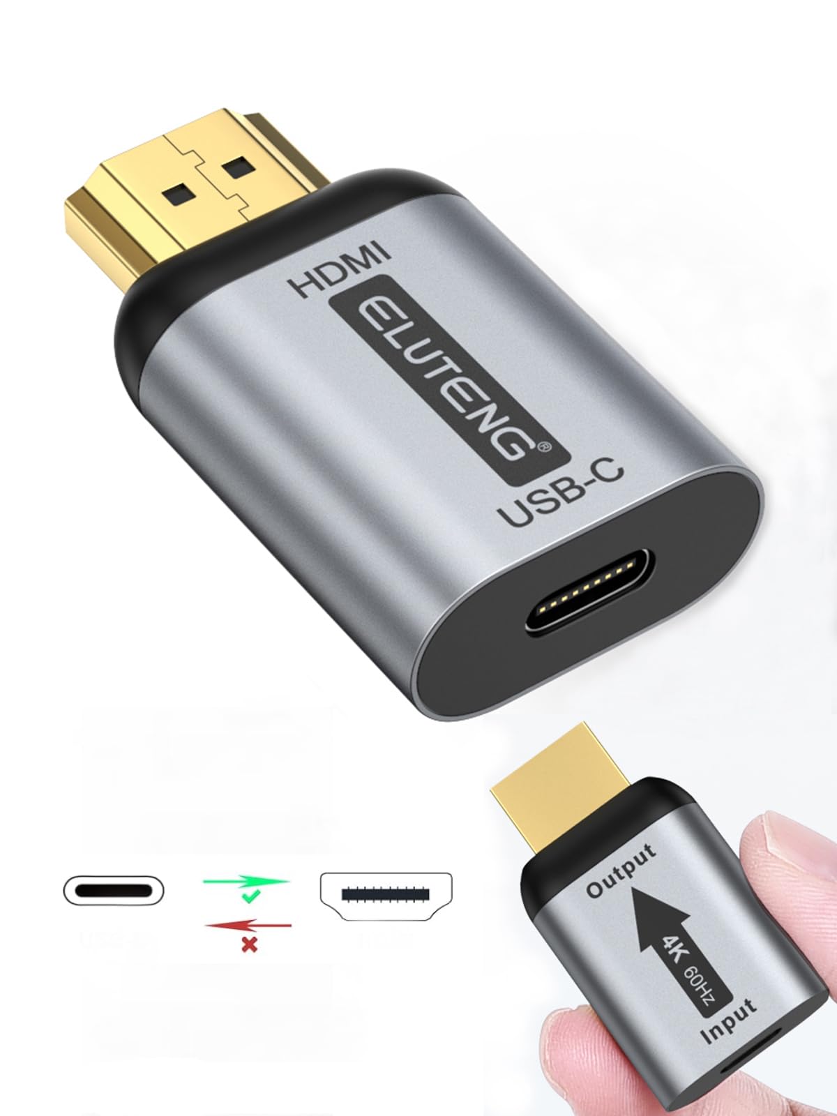 ELUTENG USB C to HDMI Adapter (Not USB to HDMI) Type C Female to HDMI Male Converter 4K@60Hz USBC/Thunderbolt 3 to HDMI 2.0 Connector