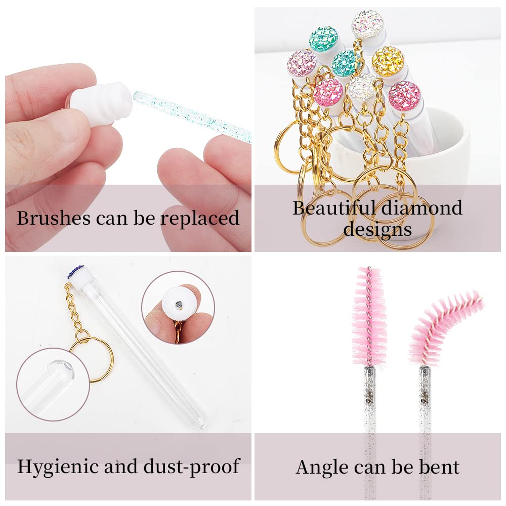 Mekupeu 20 Pcs Mascara Wand Tube Set Diamond Key Chain Tube Empty Mascara Brushes Eyelash Spoolies Brush Makeup Tool Applicator (Mixed 5 color)