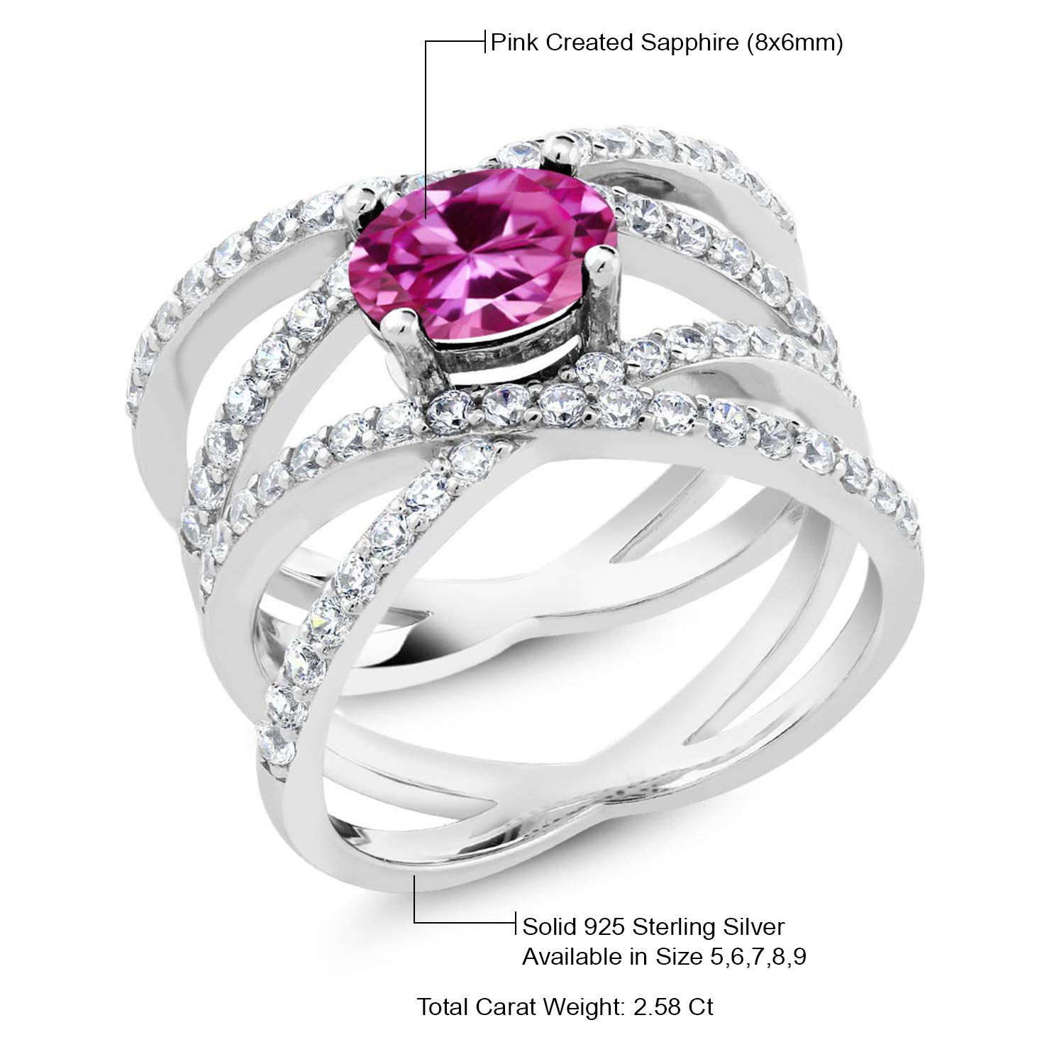 Gem Stone King 925 Sterling Silver Oval Gemstone Birthstone Criss Cross Engagement Ring | Oval 8X6MM Ring For Women | Available In Size 5, 6, 7, 8, 9