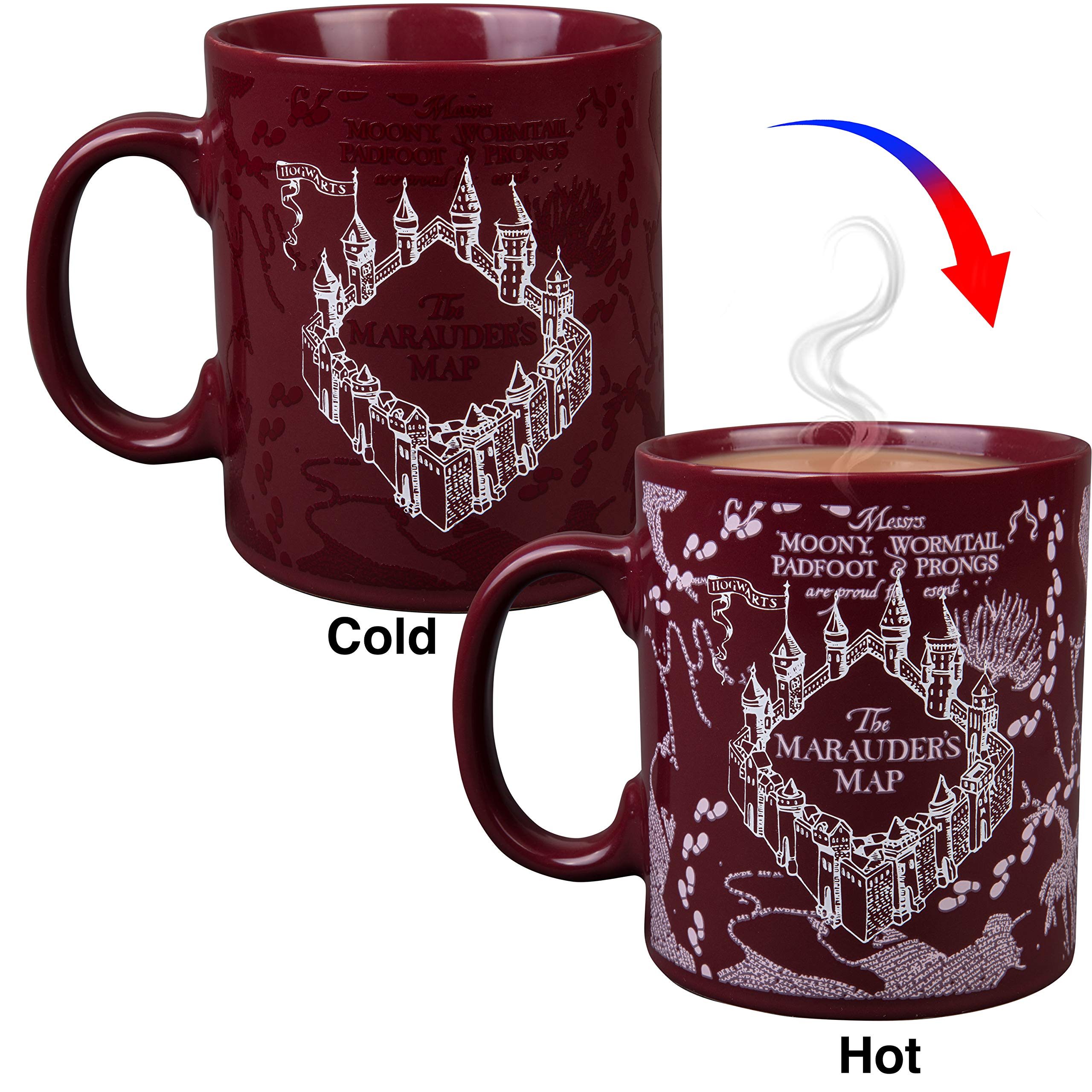 Harry Potter Marauder's Map Heat Changing Coffee Mug, 11oz - Marauders Map Image Reveals with Heat - Officially Licensed - Gift for Kids, Teens & Adults - Ceramic