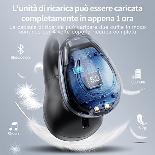 Open Ear Bone Conduction Headphones True Air Conduction Bluetooth 5.3 Wireless Bluetooth with Digital Display Charging,IPX7 Waterproof Earphones Sport, Clip-on Earphones, for Running, Walking, Workout