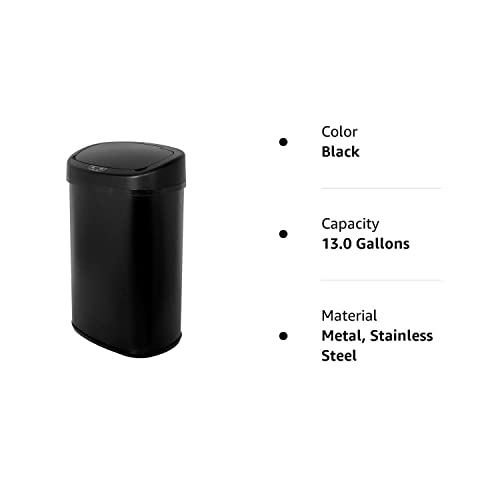 HCB Trash Can Automatic Waste Bin Mute Metal Garbage Can with Lid Stainless Steel 13 Gallon 50 Liter for Kitchen | Office | Bedroom | Bathroom | Living Room (Black)