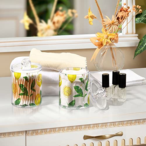 SUABO Plastic Jars with Lids,Fresh Yellow Lemon on White Bulk Pack Storage Containers Wide Mouth Airtight Canister Jar for Kitchen Bathroom Farmhouse Makeup Countertop Household,Set 4