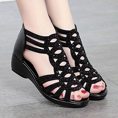 Fululuer Sandals for Women Crystal sandals Women's Ankle Strap Low Wedge Sandals Flatform Wedge Casual Sandal Summer sandals