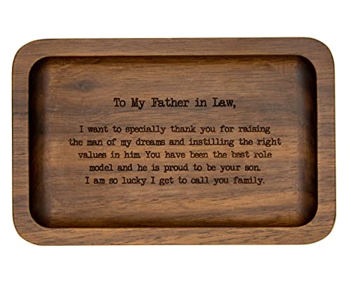 MUUJEE To My Father In Law Ring Dish - Rectangle Wood Tray Trinket Dish Gifts for Wedding Ceremony Father of the Groom Gift - 5.5" x 3.5"