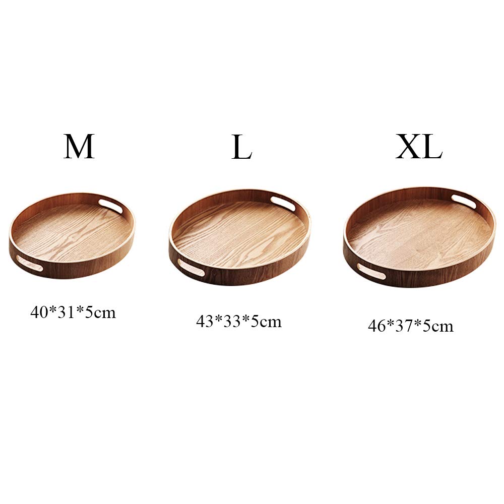 I-lan Oval Serving Tray, Wood Decorative Ottoman Tray, Valet Tray with Handles, Coffee Table Tray Decor for Cocktail, Snack, Bread, Brown (XL: 18")