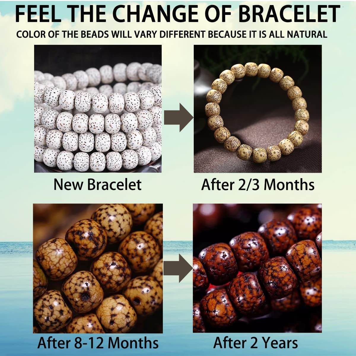 FAZOVIN Handmade 108 Bodhi Seeds Mala Beads Tibetan Buddhist Prayer Beads Bracelet for Women with Black Dzi Bead