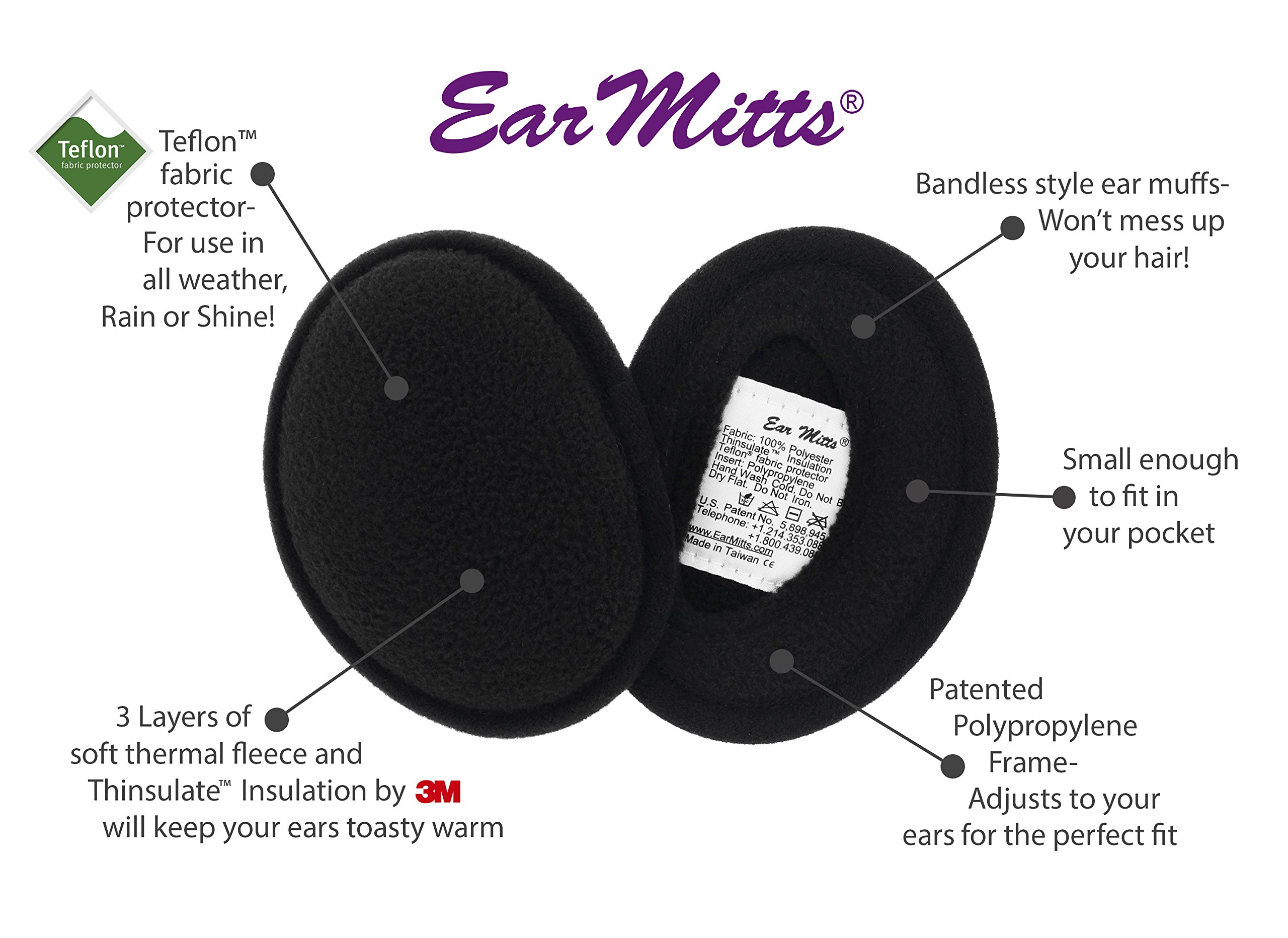 EAR MITTS® Bandless Ear Muffs For Women, Light Pink Fleece Ear Warmers, Small